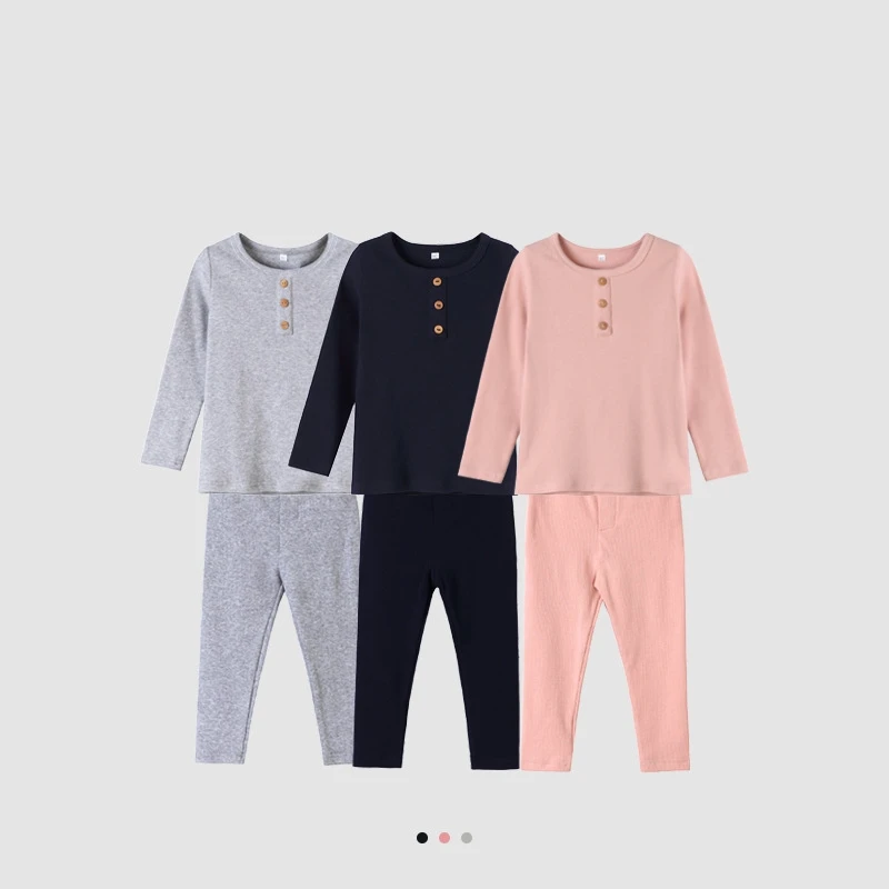 Kids Pajamas Plain Candy Color Ribbed Cotton Pajamas Sets| Alibaba.com