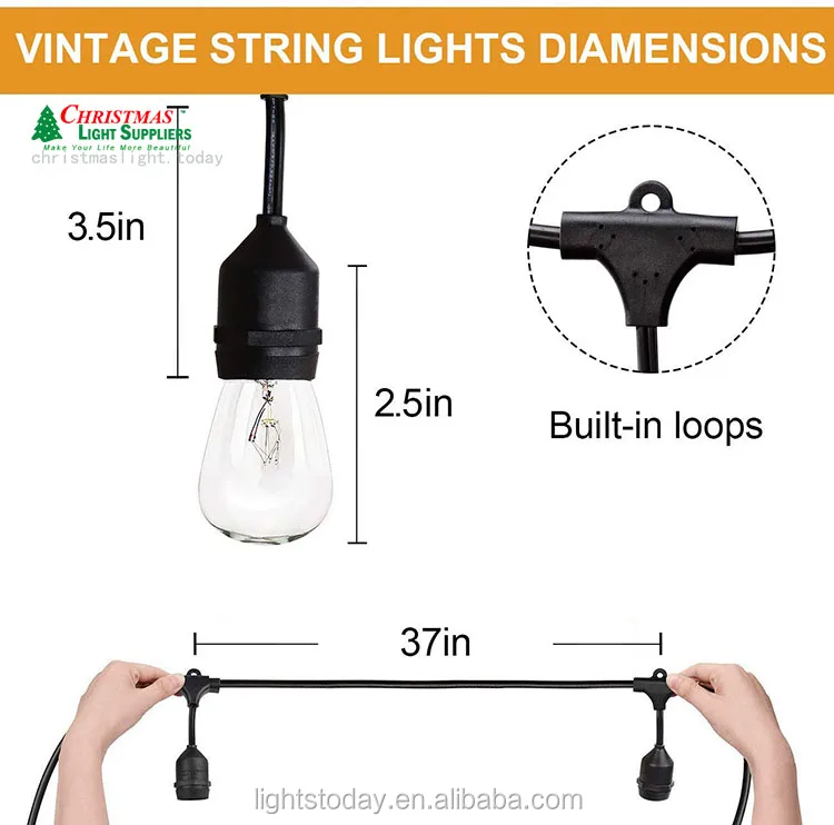 Strand Light Outdoor 12 Incandescent Bulbs Edison Drop Light Set Cafe ...