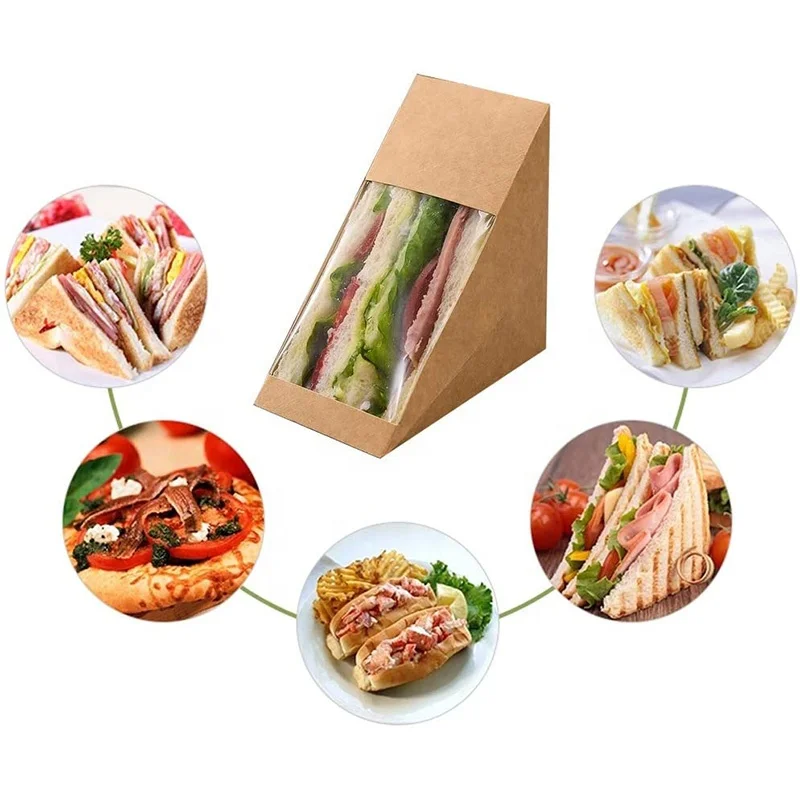 Kraft Paper Triangle Sandwich Boxes with Window - Customizable