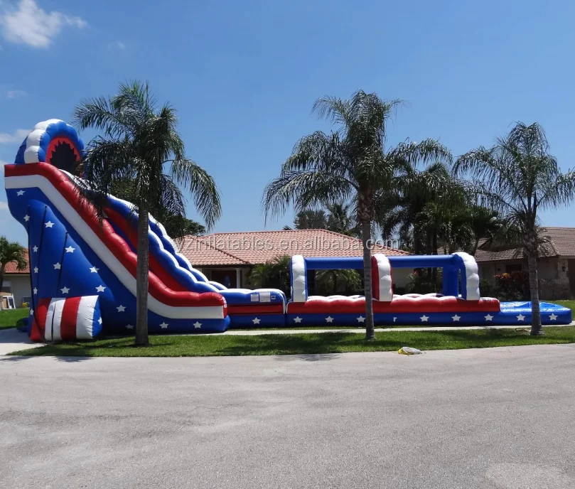 32 FT Tall USA Star Double Lane Inflatable Water Slide