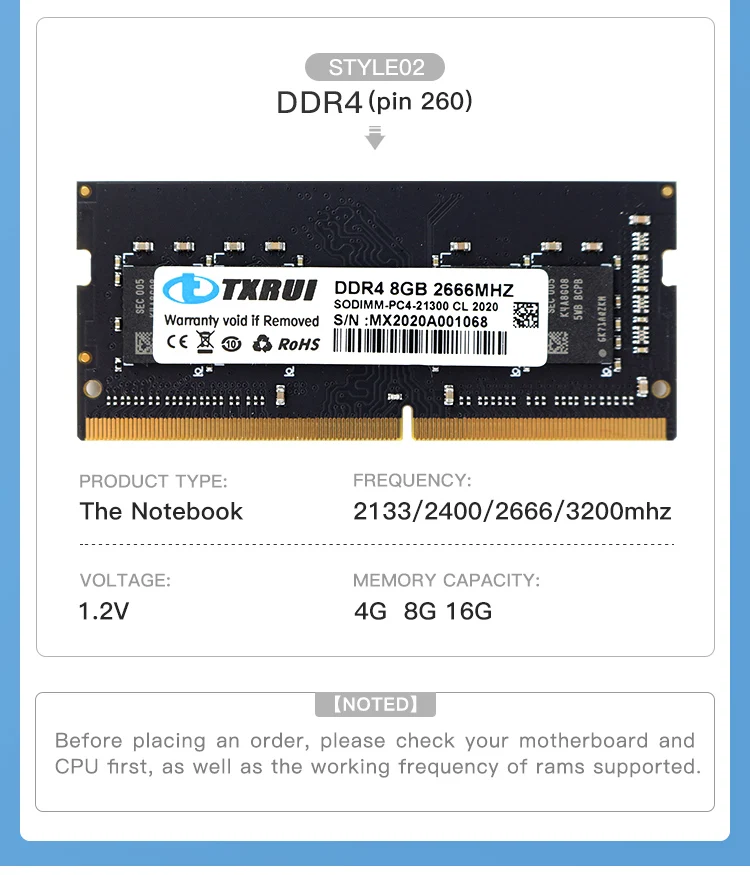 DDR4 8GB RAM Memory - High Performance for Laptops