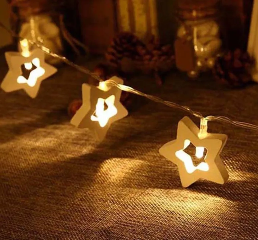 Hot Sale Wood Lighting Star Shape Wooden String Lights For Christmas ...