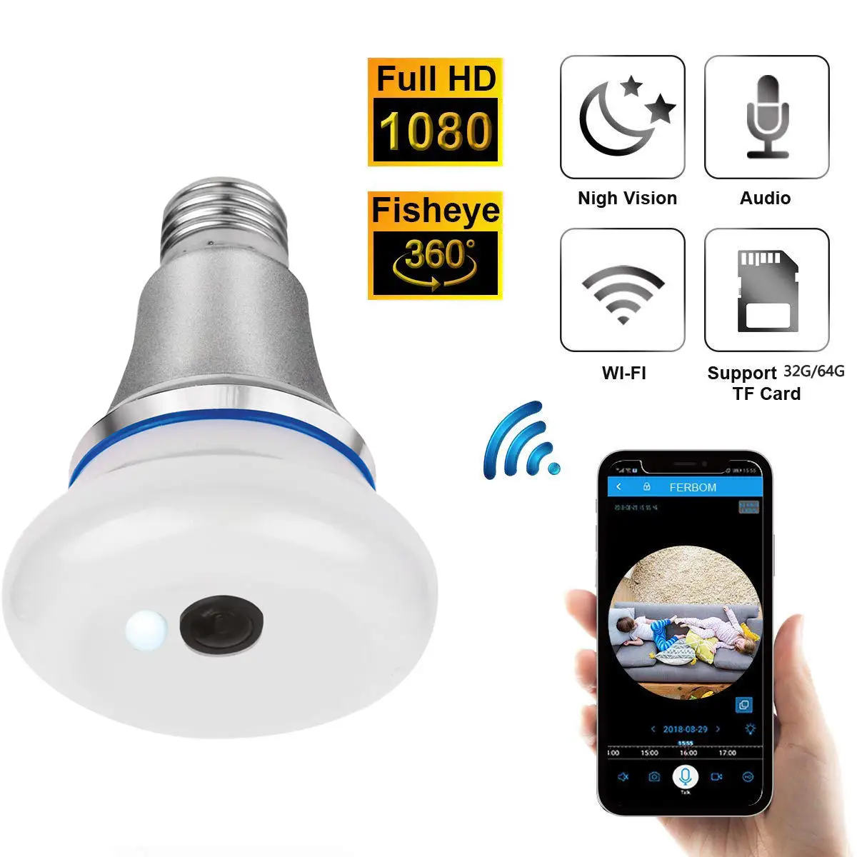 Hidden Camera Led Bulb Spy Bulb Fisheye Camera Led Light Bulb For ...