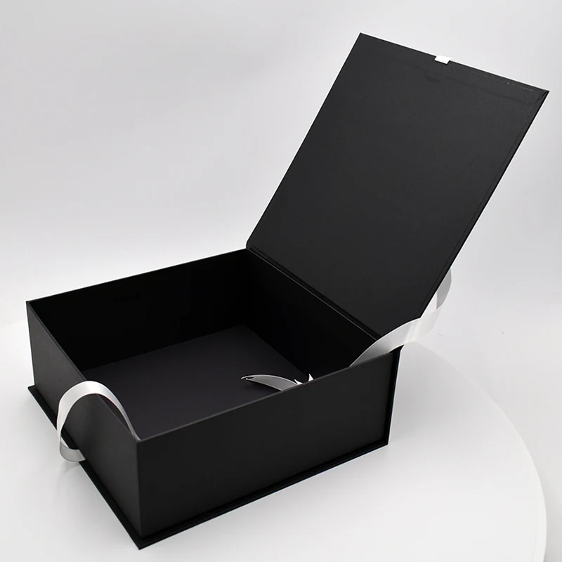 Matt Black Luxury Packaging Rigid Cardboard Custom Gift Box With Ribbon ...