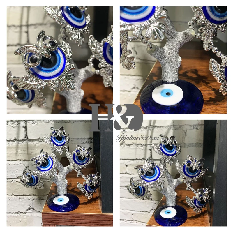 H&d Chinese Feng Shui Decoration Blue Evil Eye Owls Bendable Branches ...