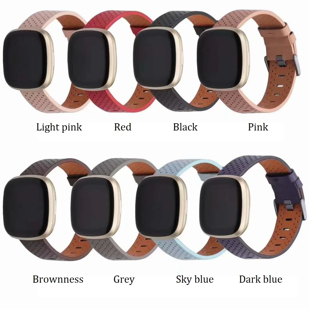 Breathable Cowhide Leather Strap for Fitbit Versa 3 and Fitbit Sense