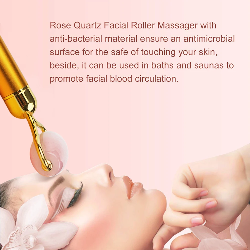 100% Natural Rose Quartz Electric Jade Roller Facial Massager for Face ...