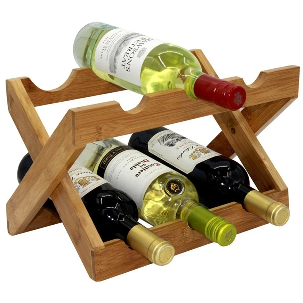 Natural Bamboo Foldable Countertop Wine Rack 6 Bottle Bamboo Wine ...
