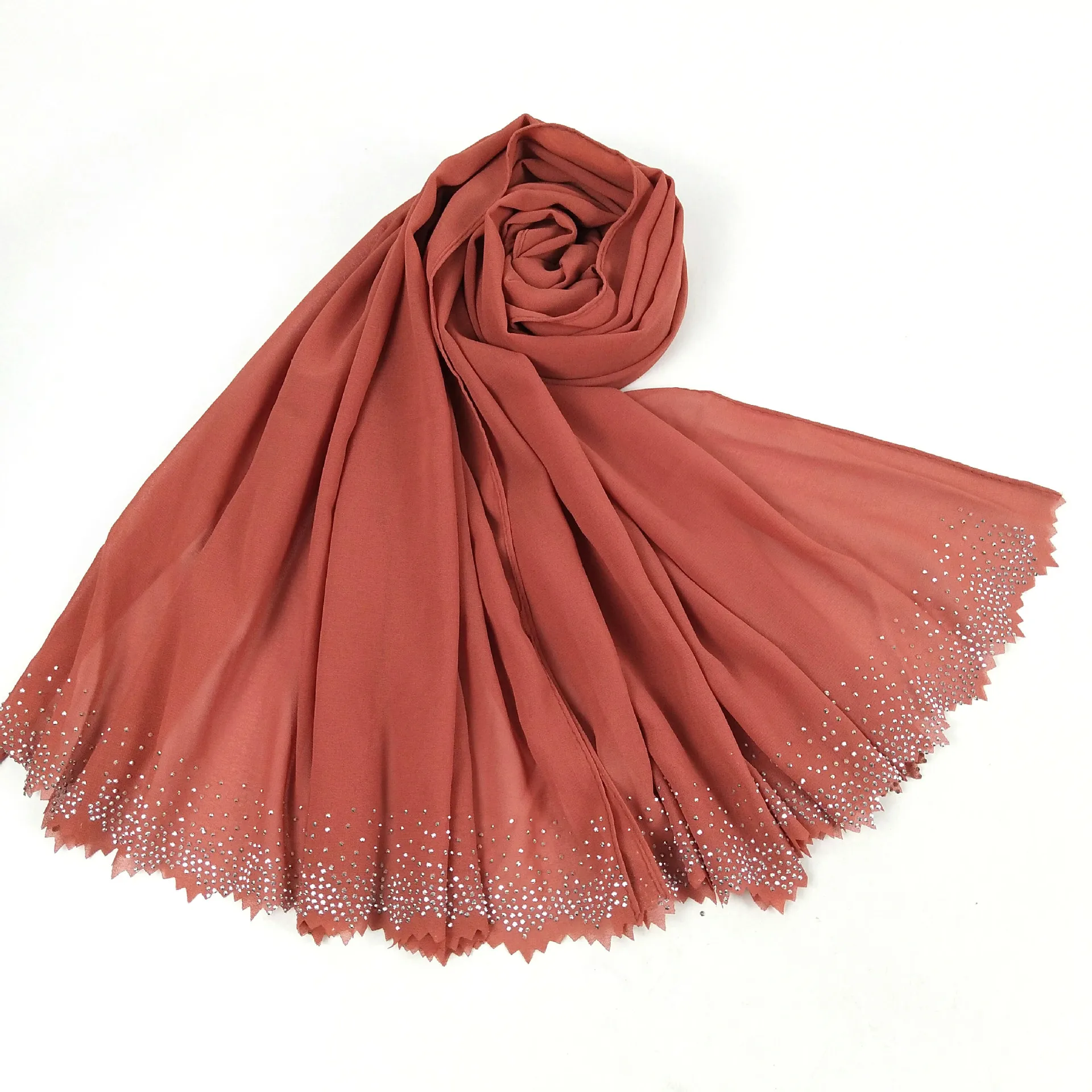 2020 Chiffon Diamond Muslim Hijab Scarf Islamic Hijab Rhinestones Long ...