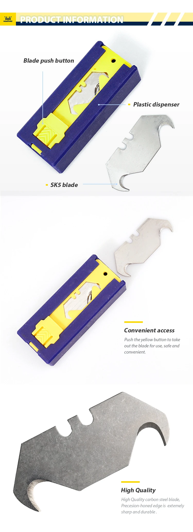 MANUFORE Cutter Blades Supplier Carbon Steel Roofing Utility Knife ...