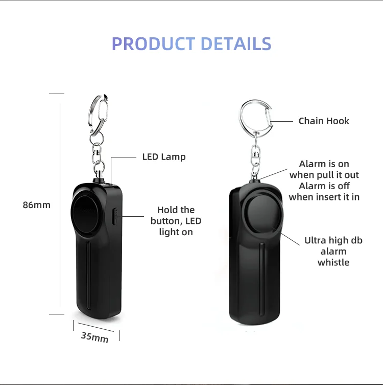 130db Emergency Self Defense Alarm Keychain Safety Defence Key Chain ...