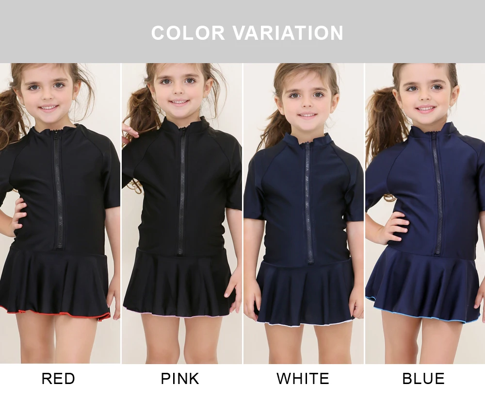 One-piece Zip up School Girl Swimwear Half Sleeves New Design Children ...