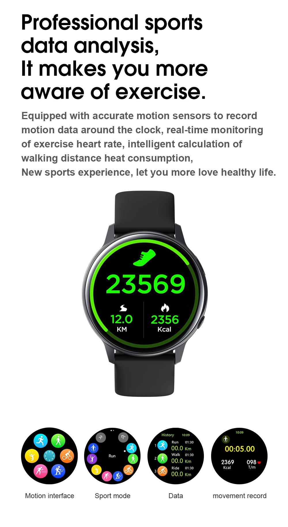 HD AMOLED Display Multiple Watchfaces 1.2 Inch IP68 Men Women Wrist ...