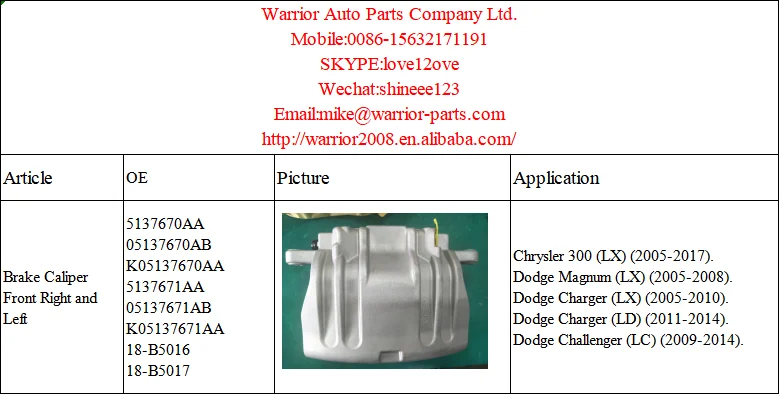 5137670AA 5137671AA Front Brake Caliper for Chrysler 300C