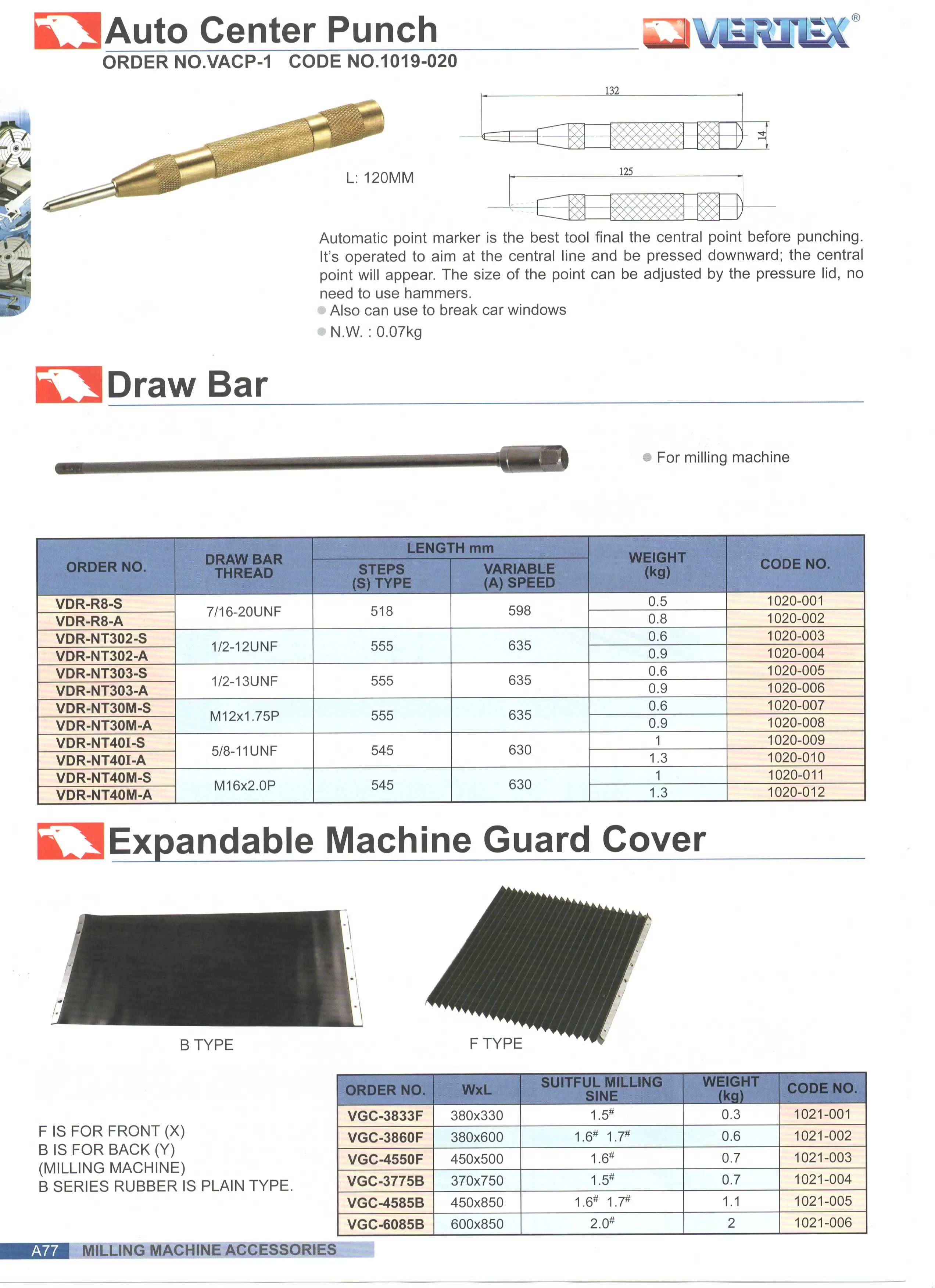 VERTEX R8 Milling Draw Bar VDR-NT30-S - 555MM Length