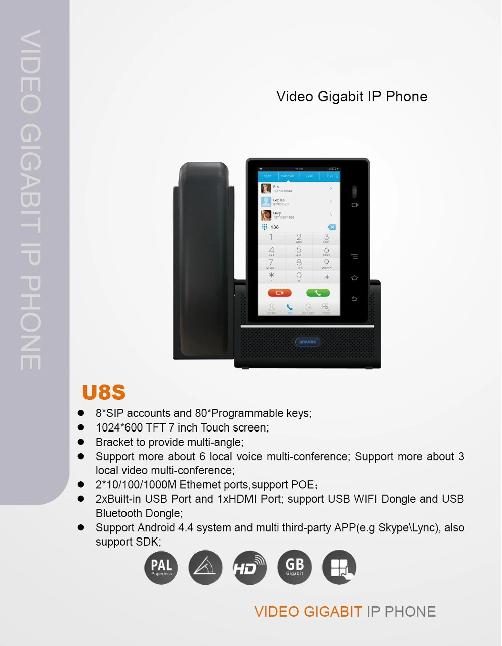 Android Video IP Phones with 8 SIP lines ,Megapixel camera , Gigabit ...