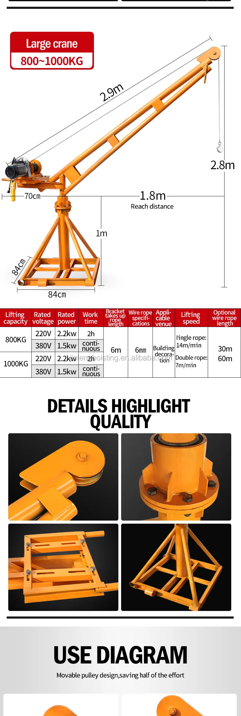 Lifting Other Cranes Machine Mini Electric Hoist For House Construction 100kg 500kg 1000kg ...