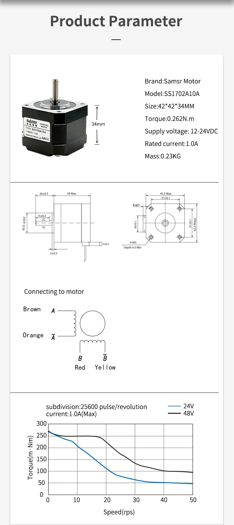 Samsr Nema 17 Hybrid 2-phase Stepper Motor For Automation Oem