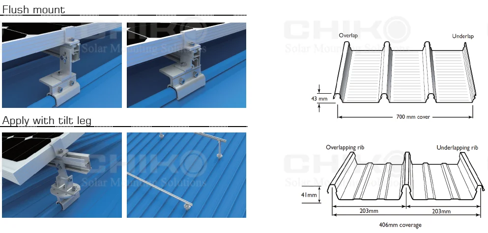 Solar Tin Roof Clamp Mounting Rack for Klip Lok PV Roof