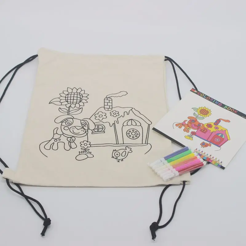 Children DIY Painting Your Own Colouring Canvas Bag