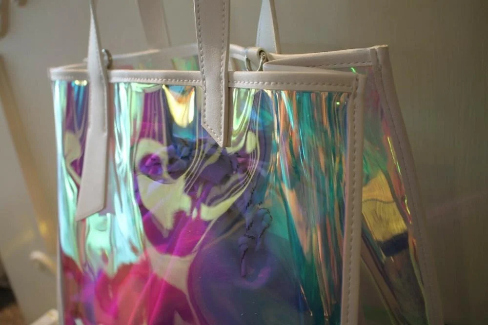 Ladies Iridescent Pvc Holographic Handbag Beach Shoulder Tote Shopping ...
