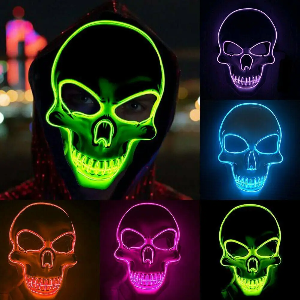 Led Halloween Party Masquerade Mask Skull Light Up Gost Skull Mask ...