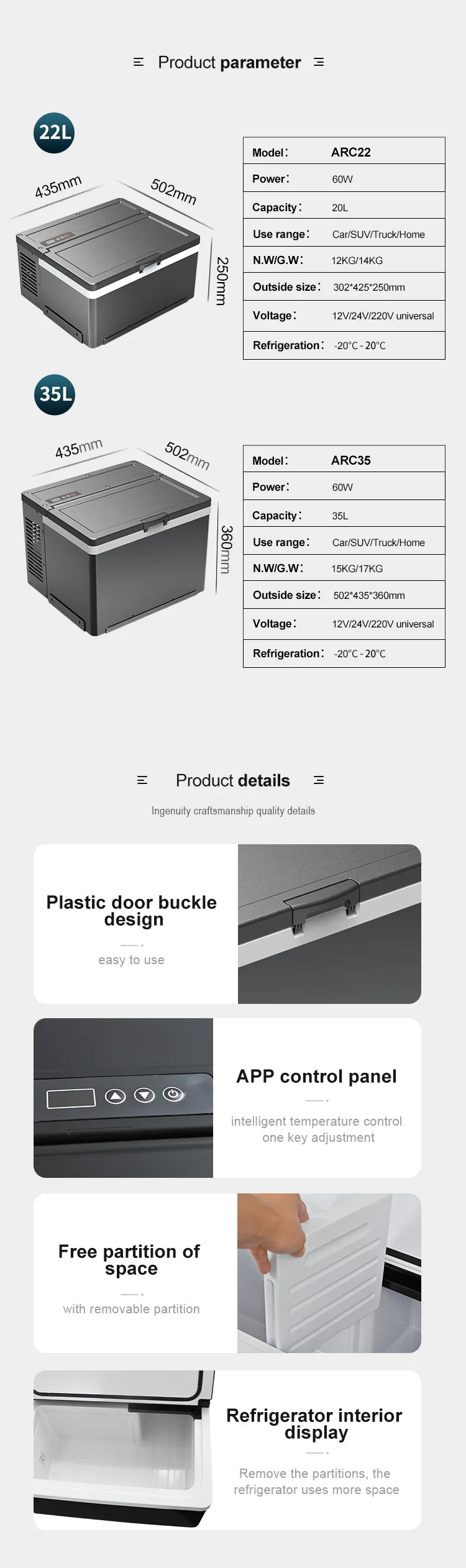 Arc22 19.7l Mini Car Fridge Freezer Combination Rv Caravan Truck Ac/dc ...