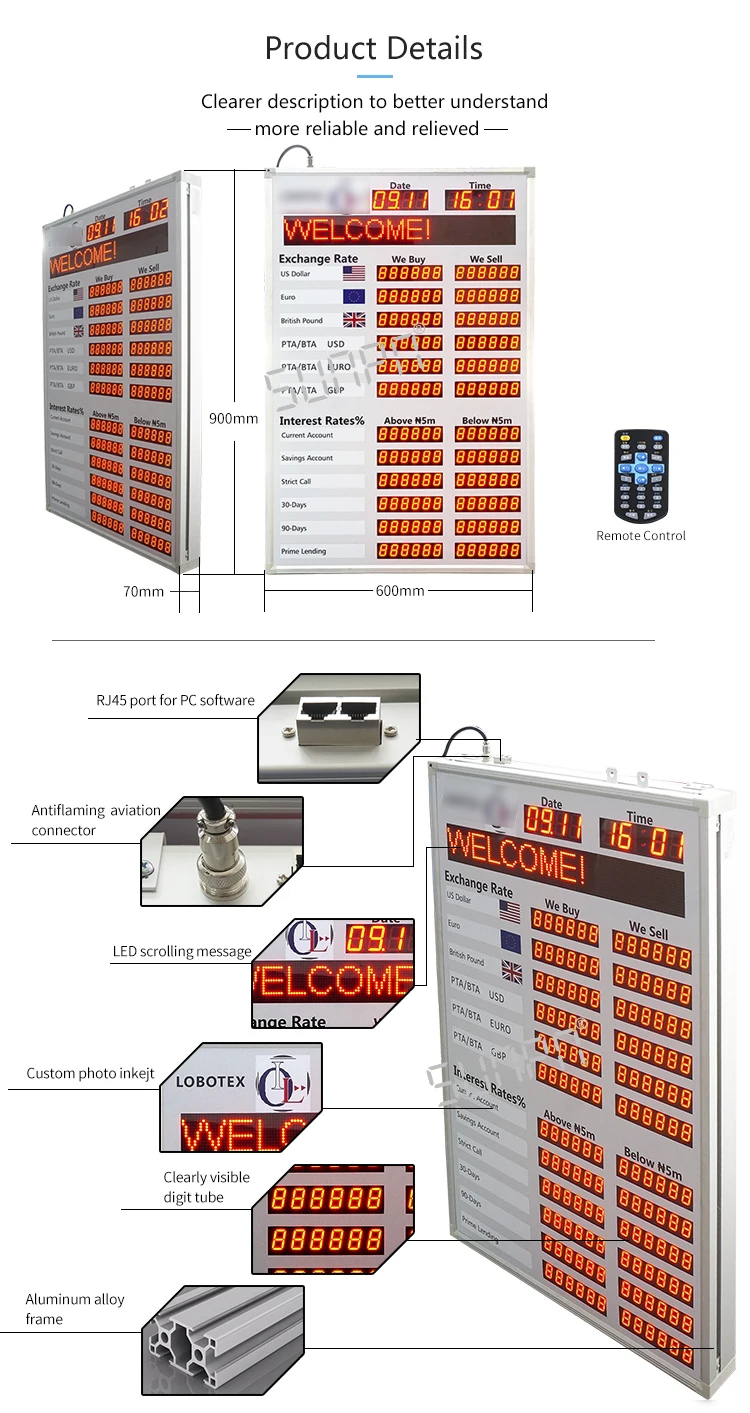 Africa 1inch Currency Exchange Display Board Indoor Brightness Led ...