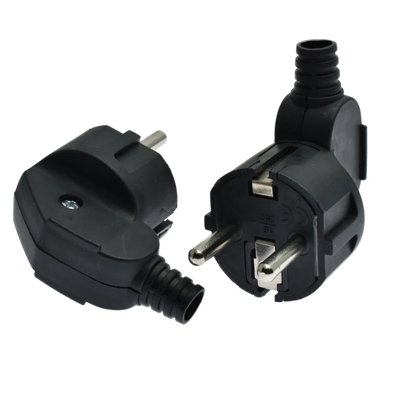 EU Schuko Connector Plug 16A 90 Degree Male - Round 2 Pin Electrical ...