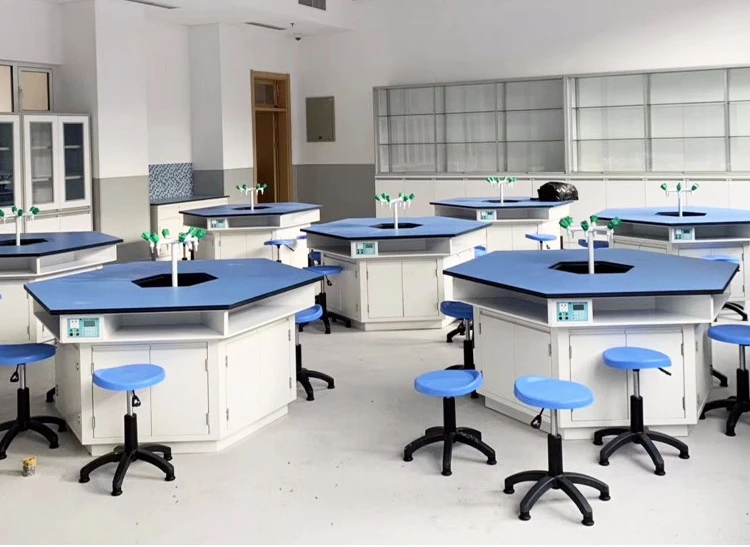 School Science Lab Hexagonal Table - Chemical Resistant Work Bench
