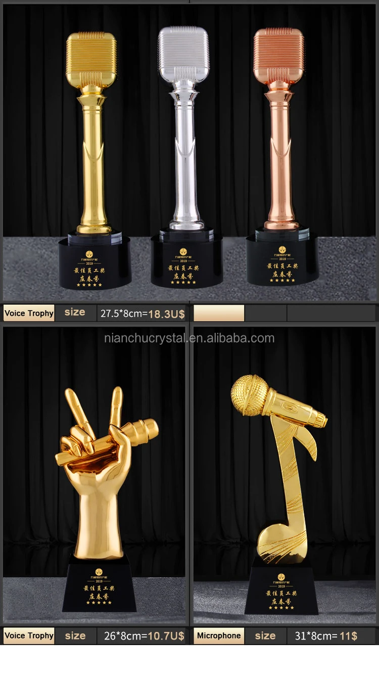 Cheap Wholesale Metal Glass Microphone Awards Crystal Music Trophy for ...