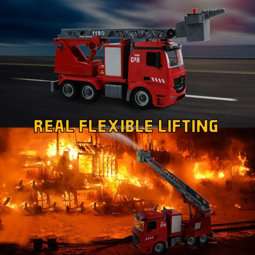 Fire Engine Toy Truck Lights And Sounds Friction Powered Big Fire ...