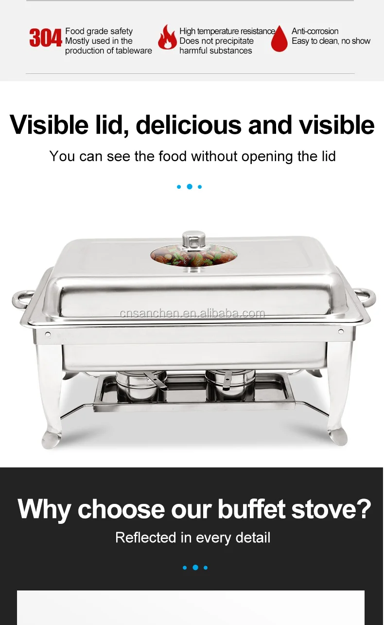 Luxury Full Stainless Steel Buffet Stove Round Chafing Dish Hotel And ...