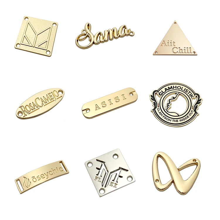 Custom Logo Engraved Gold Metal Tags for Handbags & Clothing