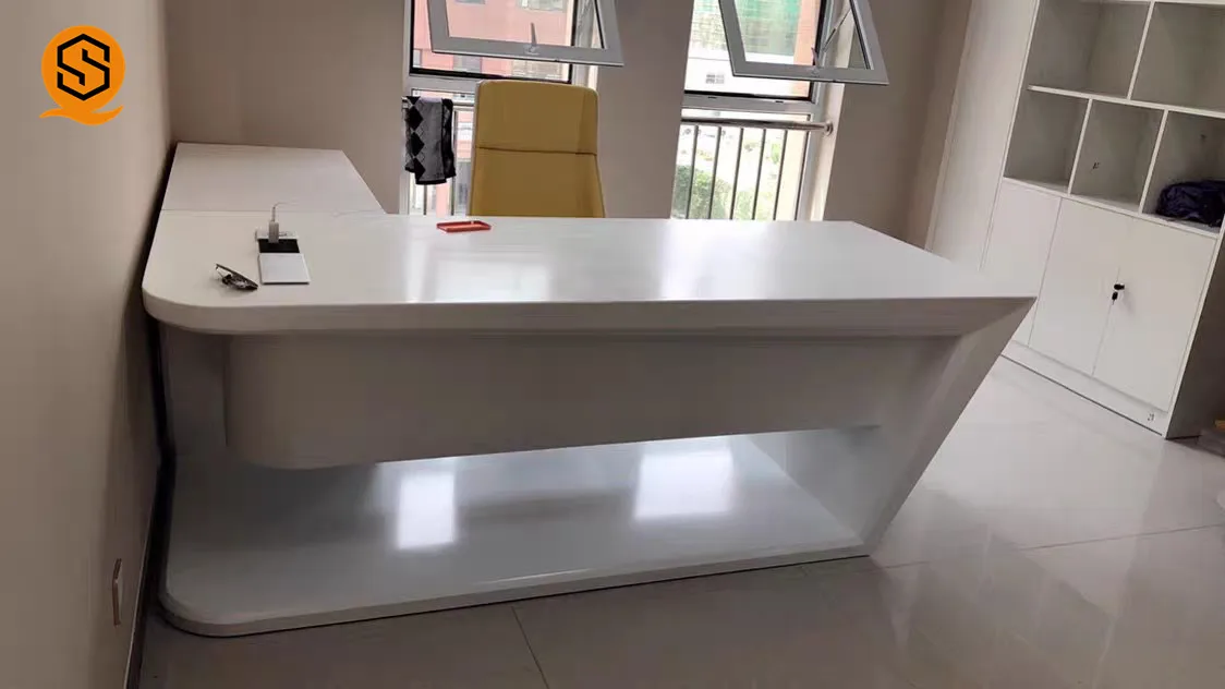 White Modern Curved Executive Office Table Solid Surface Oval Ceo ...