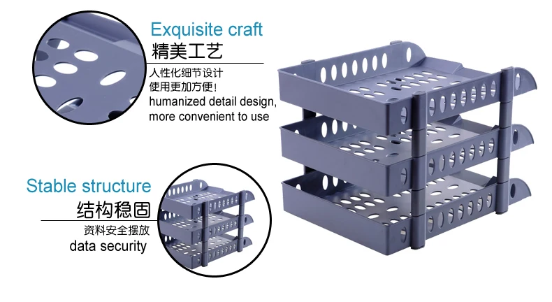US-3033 Folding Office File Tray - 3 Layers Plastic Organizer