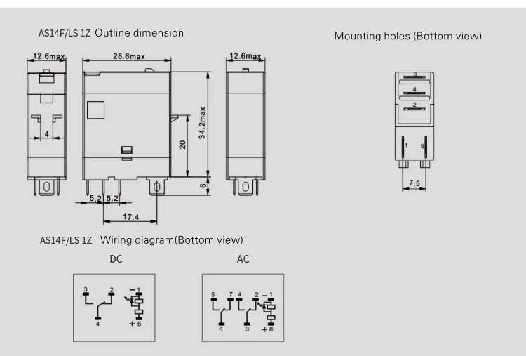 Miniature Voltage Plug-in Relay Module AS14F-LS 1Z 5pin