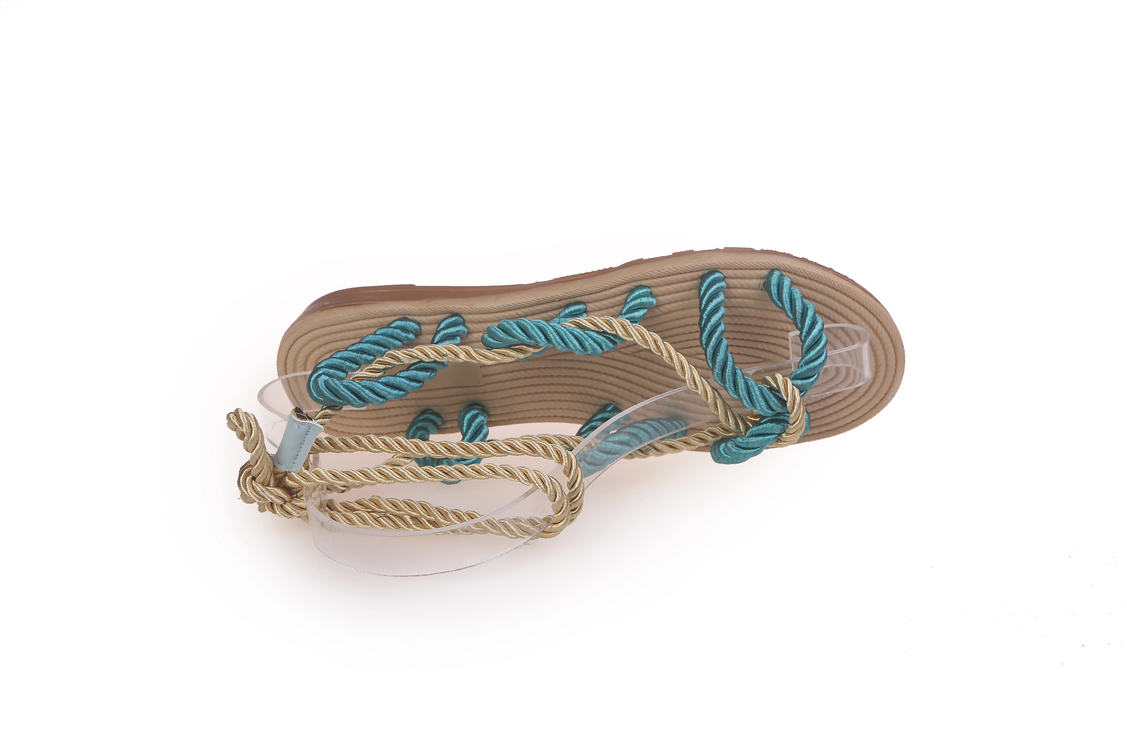 Lady Natural Rattan Grass Weaving Flat Slipper Sandals Long Lace Tied ...