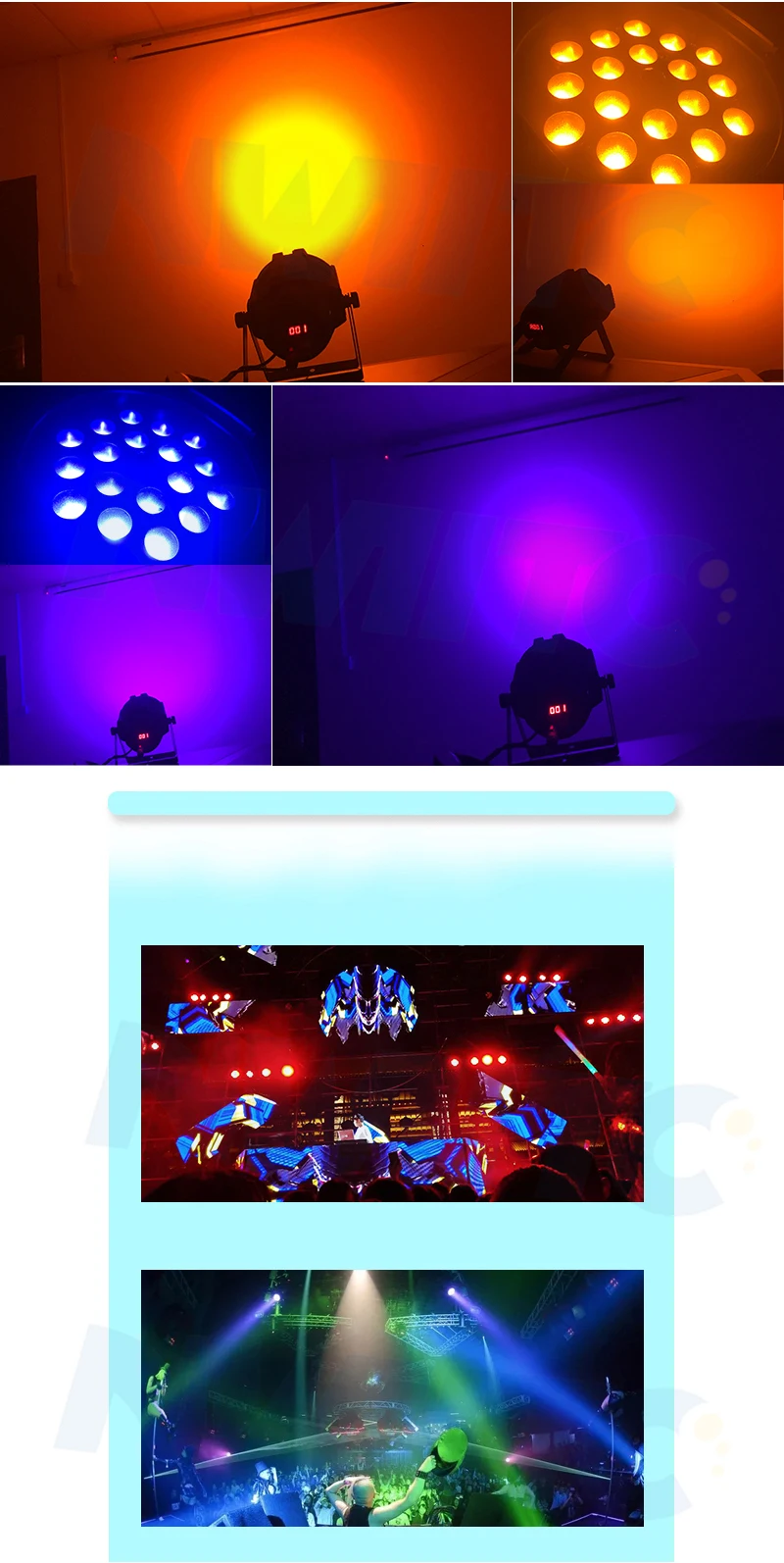 DMX Powercon Par 64 18x18w RGBWA UV 6in1 LED Zoom Par Can Light