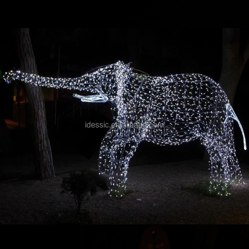 Outdoor 3D Light up Wire Frame Elephant for Christmas