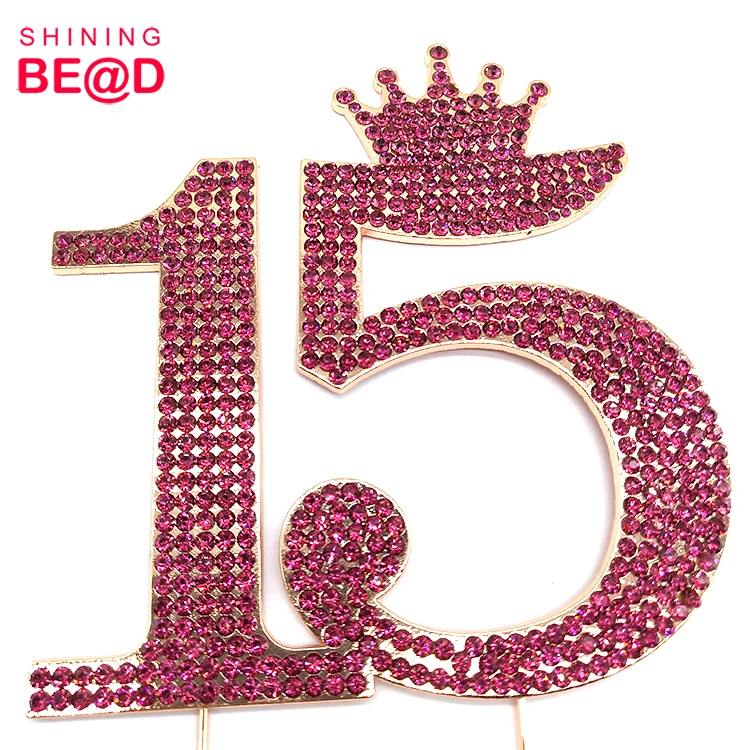 High Quality Gold Plated Crown Number 15 Rhinestone Cake Topper For ...