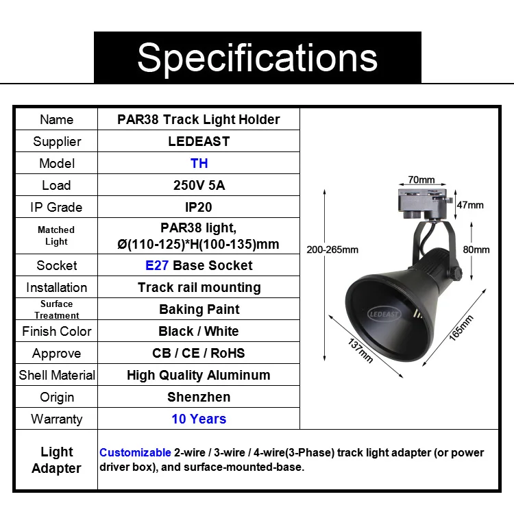 Par38 Track Light Lighting Fixture E26 E27 Base Bulb Socket Horn Shape ...
