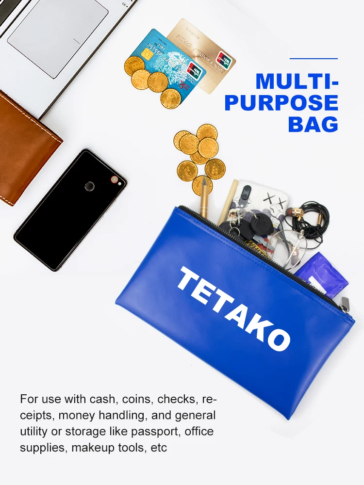 Utility Leather Money Security Coin Bag Bank Deposit Bags With Zipper ...