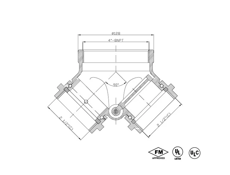 Two Way Fire Hydrant Straight Body FM&UL Brass Siamese Connections with ...