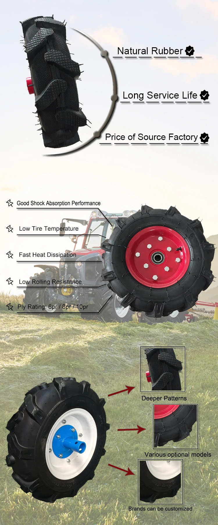 16 Inch Farm Tractor Tire - Durable 4.00-8 Agricultural Wheel