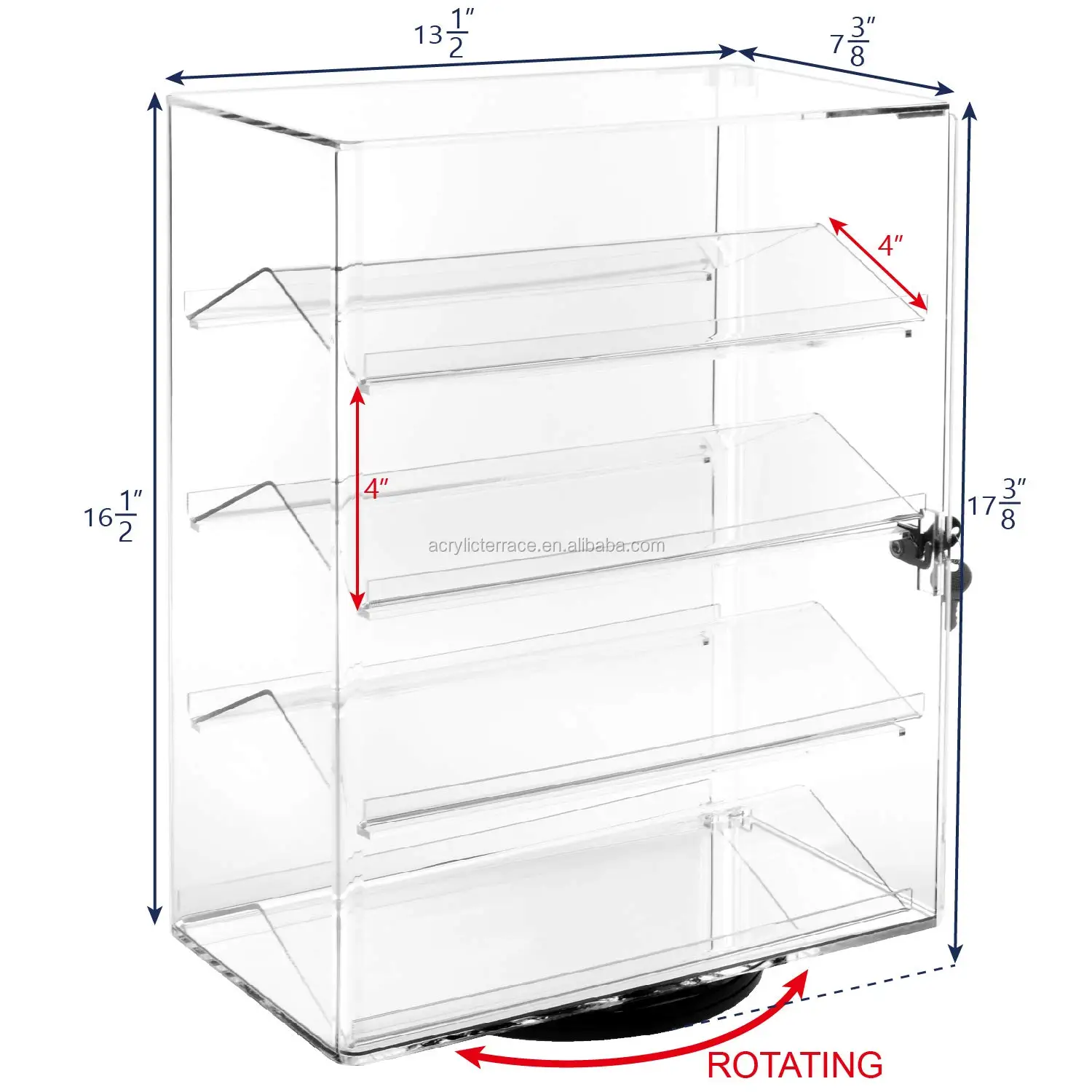 Clear Lockable Showcase Rotating Acrylic Display Stand With 4 Removable ...
