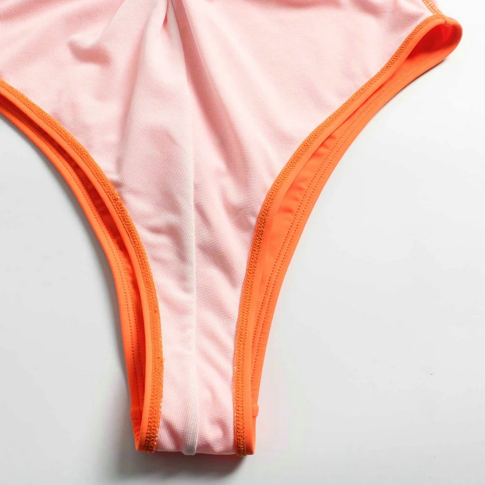 Female One Piece Orange Swimsuit For Women String Swimwear Monokini One ...