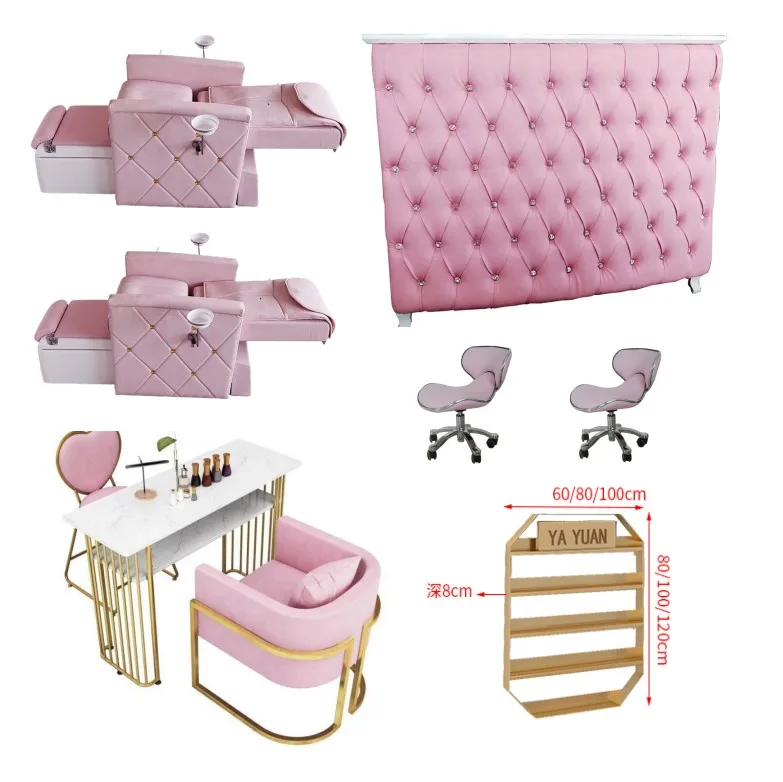 Modern Pink Beauty Salon Single Double Manicure Table And Chair Set ...