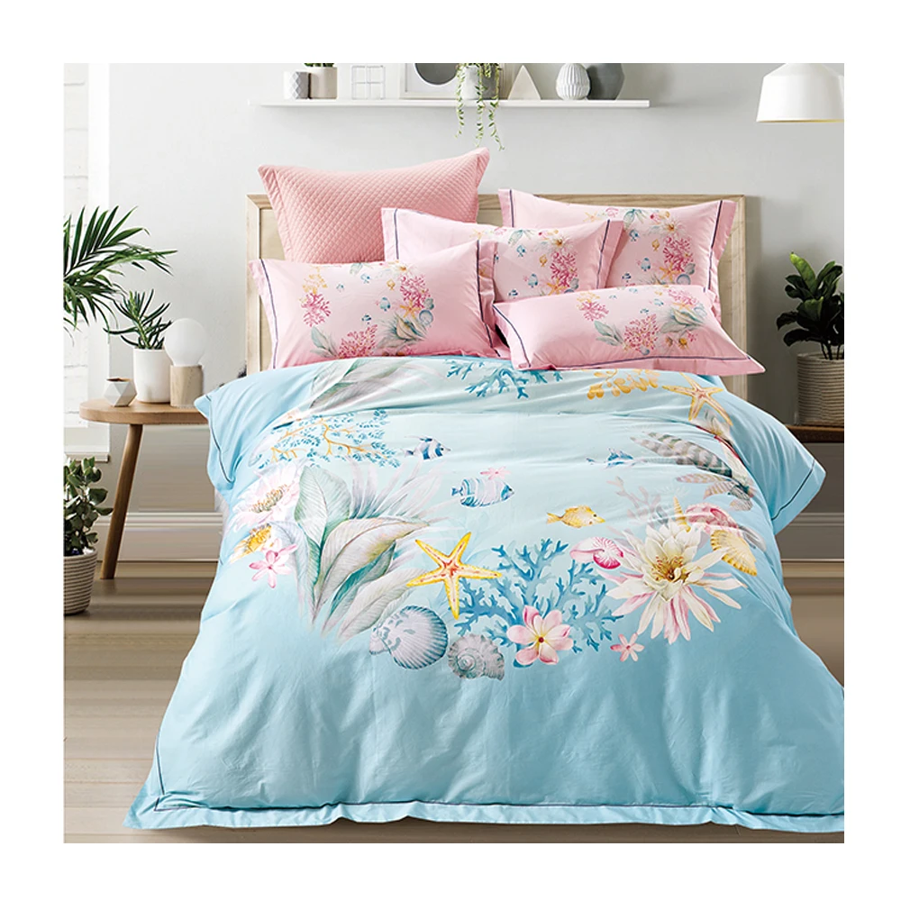 India Cotton 3D Printed Bed Sheet Luxury Flat Screen Printed Bedding Sets