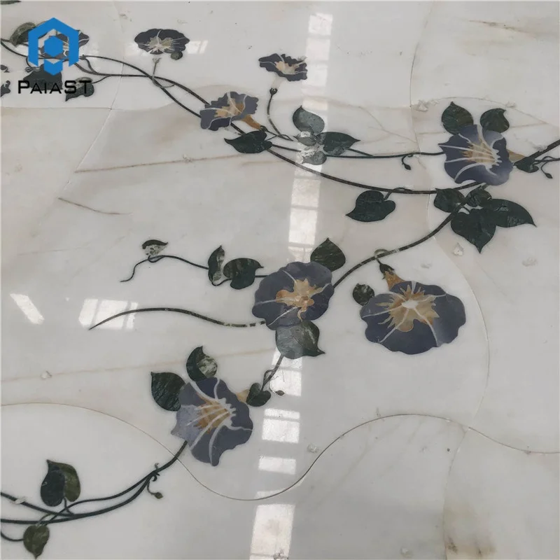 Luxury Waterjet Stone Cutting Square Marble Floor Inlay Flooring Flower ...